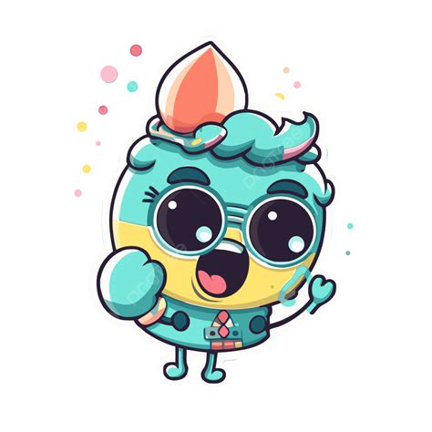 안경 쓴 캐릭터 아이스크림 콘을 들고 웃는 클립 아트 벡터 만화와 스티커 디자인 절연 축하하자 상표 Png 일러스트 및