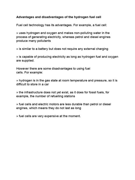 Advantages And Disadvantages Of The Hydrogen Fuel Cell Pdf