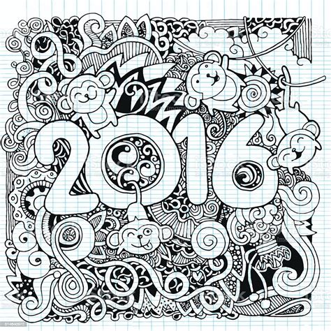 2016 년 새해 Doodles 요소 배경기술 1월에 대한 스톡 벡터 아트 및 기타 이미지 1월 2016년 계절 Istock