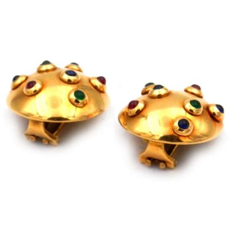 Gold Ohrringe Als Clips Mit Saphir Rubin Smaragd In 18K Gold Mit