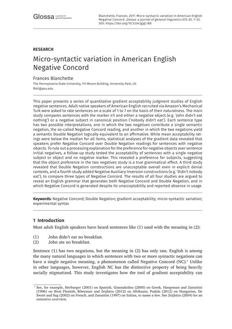 Pdf Micro Syntactic Variation In American English Negative Concord