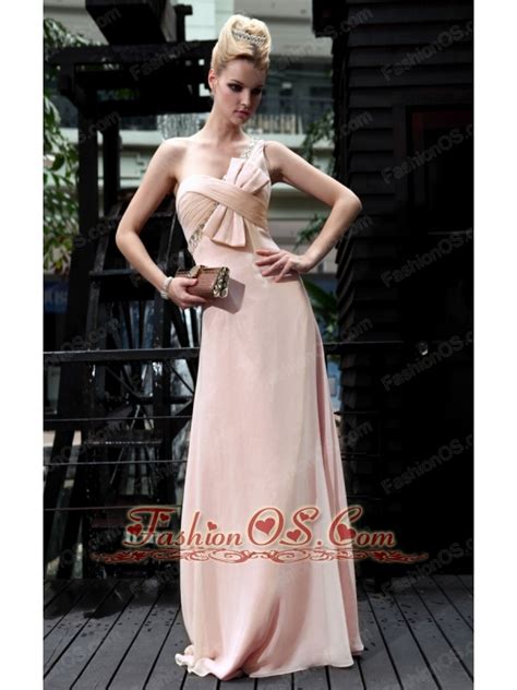 Champagne Empire One Shoulder Floor Length Chiffon Paillette Prom Dress