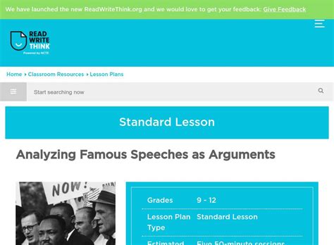 Read Write Think Analyzing Famous Speeches As Arguments Lesson Plan