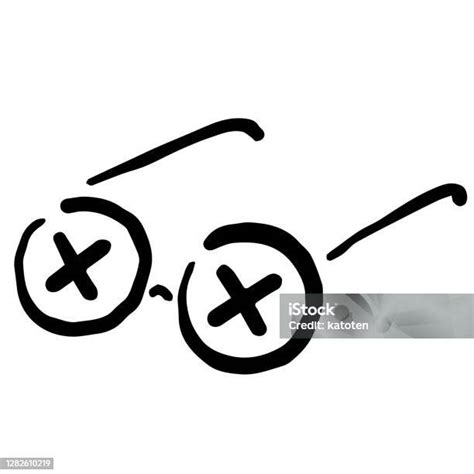 편지 X가있는 안경 낙서 아이콘 목판 인쇄와 같은 손으로 그린 벡터 아이콘 눈 신체 부분에 대한 스톡 벡터 아트 및 기타 이미지