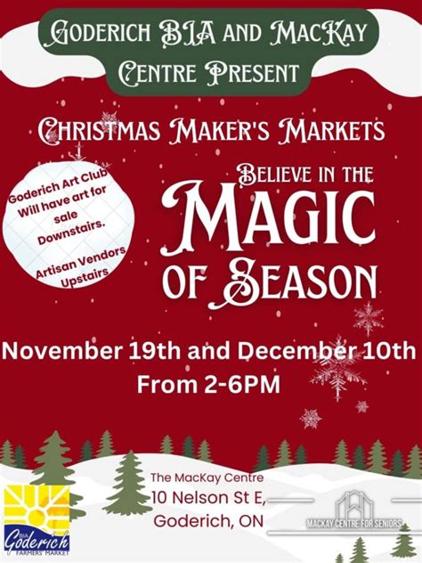 Goderich Bia And Mackay Centre Hosting Christmas Makers Market Nov 19th And Dec 10th Shoreline