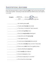 Identifying Adverbs Pdf IDENTIFYING ADVERBS Each Of The Following