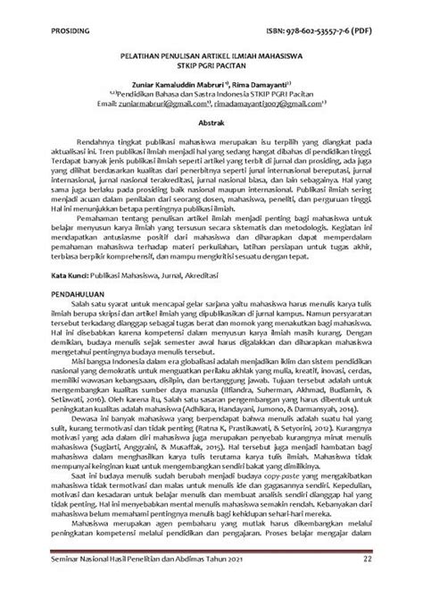 Sastra Pdf Prosiding Semnas Pelatihan Penulisan Artikel Ilmiah Mahasiswa Stkip