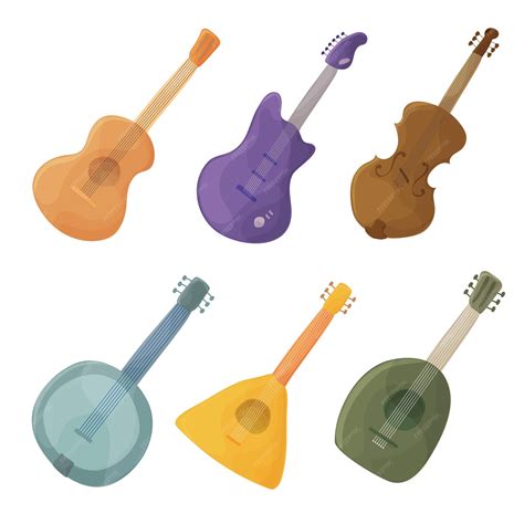 Premium Vector Musical Stringed Instruments In Cartoon Style Guitar