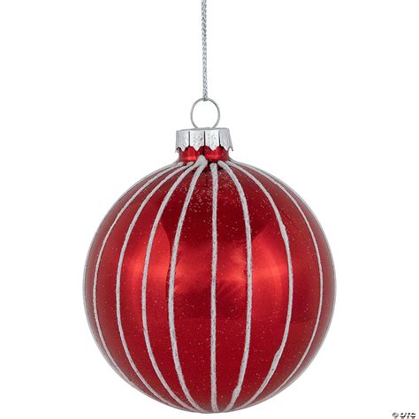 4ct Shiny Red And White Striped Glass Ball Christmas Ornaments 3 80mm