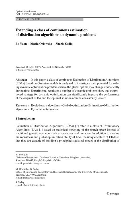 Pdf Extending A Class Of Continuous Estimation Of Distribution Algorithms To Dynamic Problems
