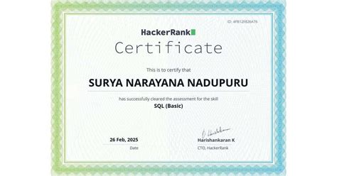Hackerrank Skill Certificate Surya Narayana Nadupuru