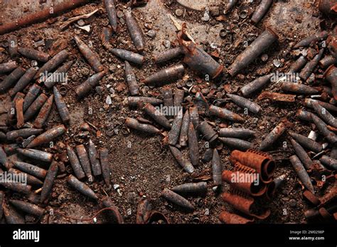 Burnt Ammunition Bullets And Casings After The Fire Burned Arsenal Of