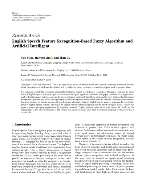 Pdf English Speech Feature Recognition Based Fuzzy Algorithm And