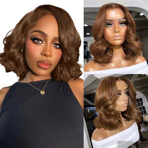 13x4 Bob Wig Human Hair Short Chocolate Brown Hd Lace