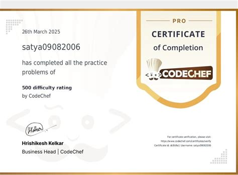 excited to share that i ve completed 500 difficulty rating problems on codechef satya gandrothu