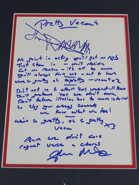 Charitybuzz Sex Pistols Signed Pretty Vacant Handwritten Lyric Sheet