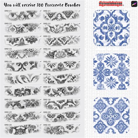 Spanish Tile Pattern Procreate Brushes Seamless Watercolour Geometric