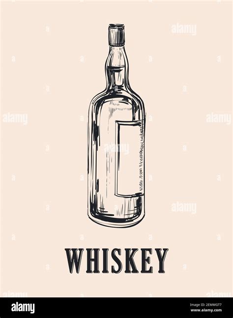 Sketch Whiskey Bottle Hand Drawn Drink Vector Illustration Stock