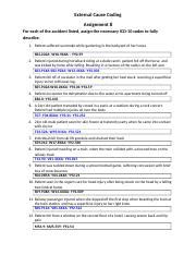 Assignment External Cause Coding Docx External Cause Coding Assignment For Each Of The