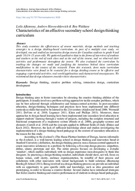 Pdf Characteristics Of An Effective Secondary School Design Thinking Curriculum