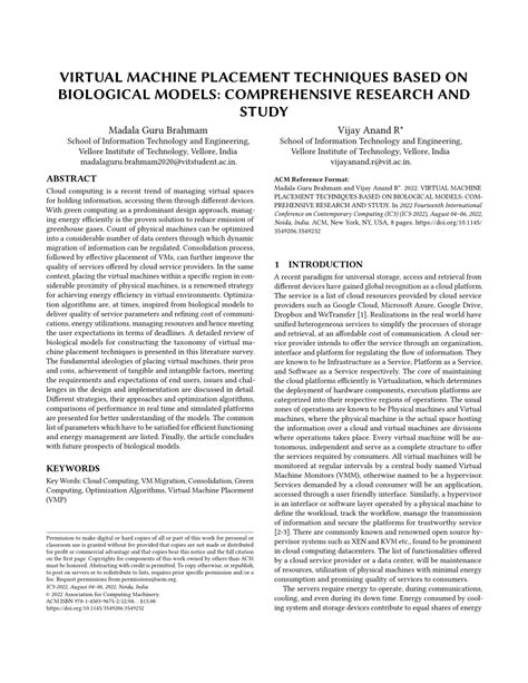 Pdf Virtual Machine Placement Techniques Based On Biological Models Comprehensive Research