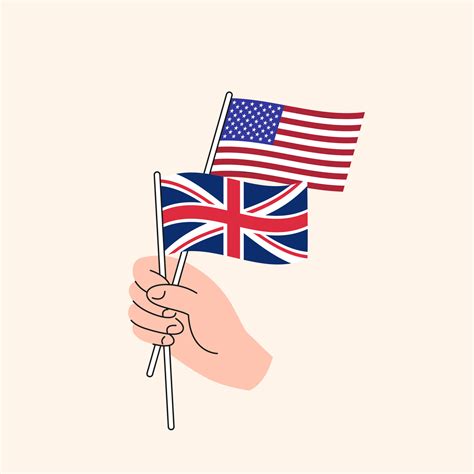 Caricatura Mano Tenencia Estados Unidos Y Reino Unido Banderas Británicas Nosotros