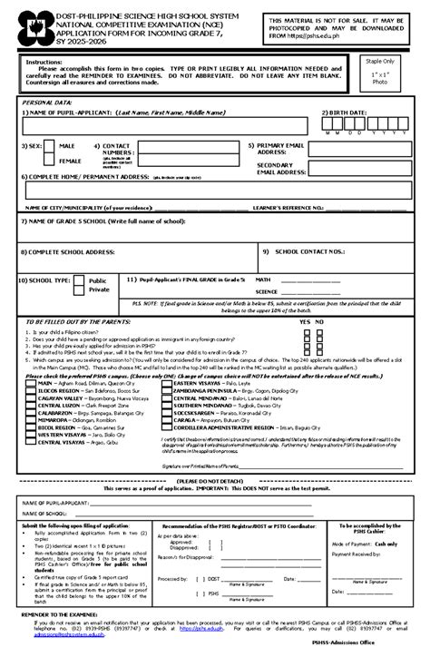 2024 Nce Application Form Dost Philippine Science High School System
