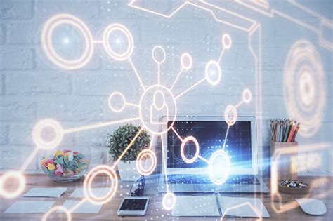 소셜 네트워크 홀로그램과 데스크톱에 컴퓨터 다중 노출 국제 민족 연결의 개념 0명에 대한 스톡 사진 및 기타 이미지 0명 개념 글로벌 비즈니스 Istock