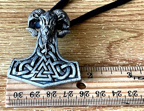 Norse Viking Thor Hammer Rams Head Mjolnir Pendant Gem