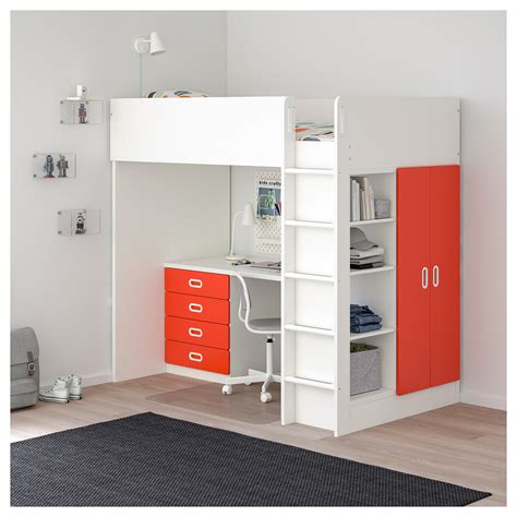 Fritidsstuva 高架床連抽屜櫃門組合 白色紅色 Ikea Hong Kong