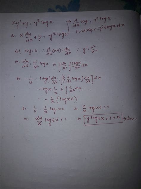 How To Solve The Given Differential Equation Xy Y Y2 Logx Quora