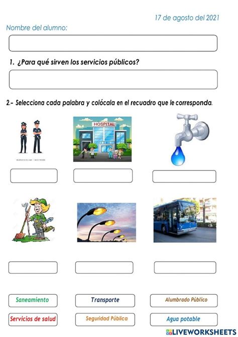 Servicios Públicos Exercise For 2do School Subjects Teachers Exercise