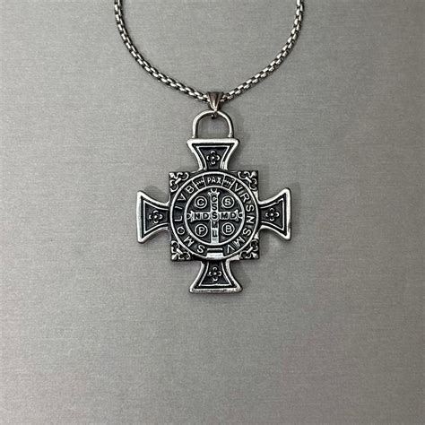 Stainless Steel Saint Benedict Cross Necklace Fiat Religious