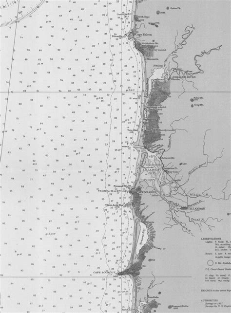 Oregon Coast Nautical Chart Map 1940 Vintage Style Art Print Digital