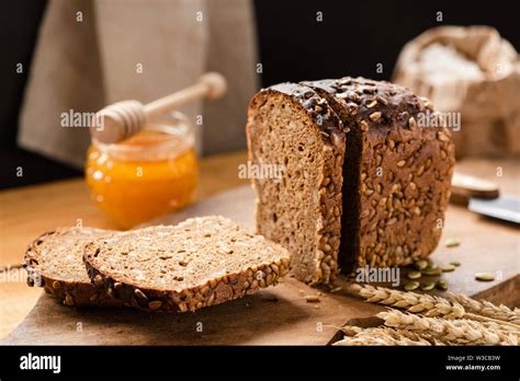 Loaf Of Rye Bread With Sunflower Seeds In A Bakery Rustic Still Life