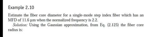 Example 210 Estimate The Fiber Core Diameter For A Single Mode Step