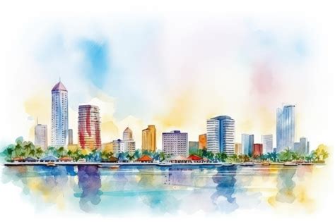 Edifício de paisagem urbana moderna em aquarela da tailândia desenhada por ia gerada Foto Premium