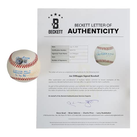 Joe Dimaggio Signed Oal Lee Macphail Baseball Beckett Pristine Auction