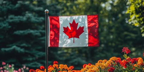 The Iconic Canadian Flag Featuring A Bold Red Maple Leaf Centered On A