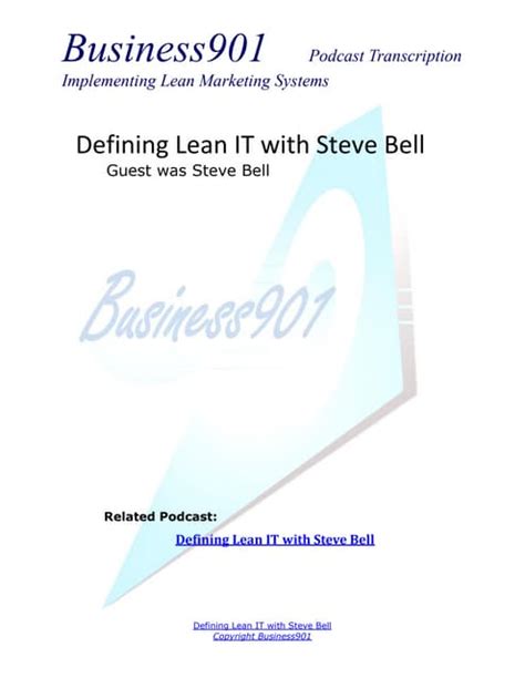 Defining Lean It With Steve Bell Pdf
