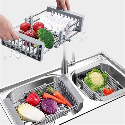 Égouttoir à Évier Extensible Cuisine Panier de Vidange Télescopique en Acier Inoxydable avec