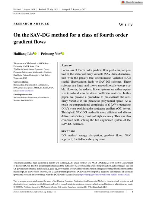 Pdf On The Sav Dg Method For A Class Of Fourth Order Gradient Flows