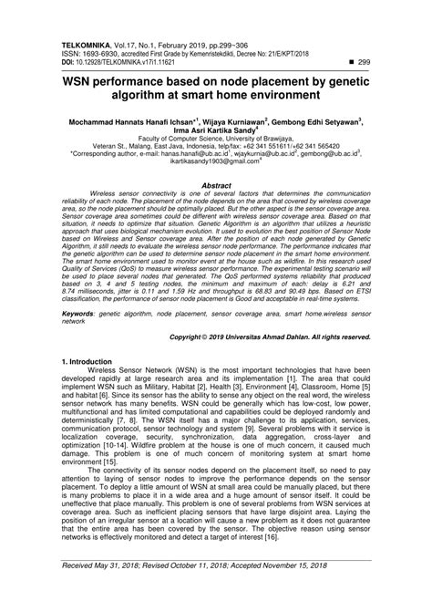 Pdf Wsn Performance Based On Node Placement By Genetic Algorithm At Smart Home Environment