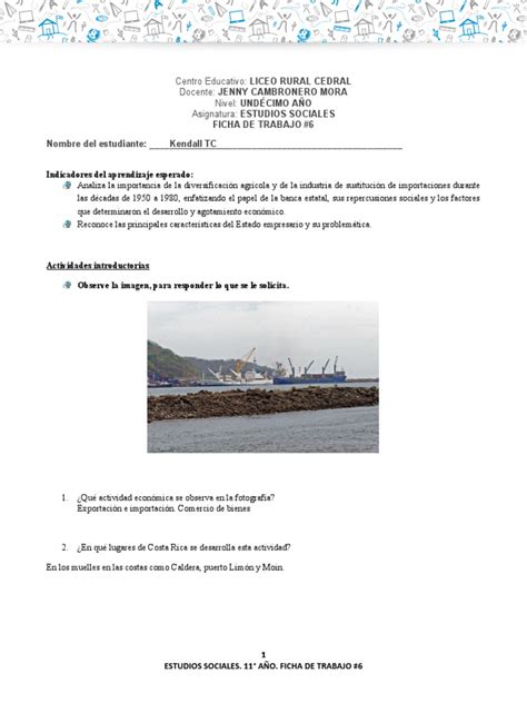 Est Soc 11 Ficha De Trabajo 6 Pdf Costa Rica Bancos
