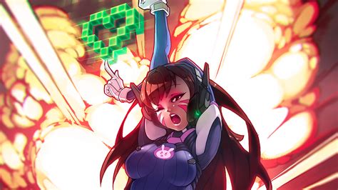 Dva Overwatch Big Boobs Open Mouth Long Hair Video Game Girls Overwatch Heart Design
