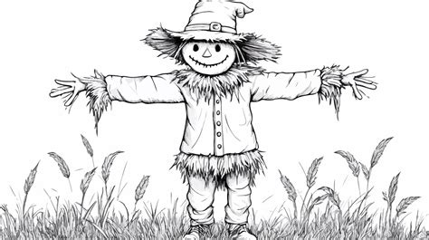 Cheerful Scarecrow In Field Outline Coloring Page Premium Ai