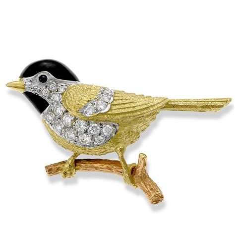 18k Gold Black Cap Chickadee Pin
