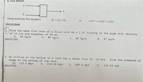 Solved 6 Flow Stream Using Continuity Flow Equation