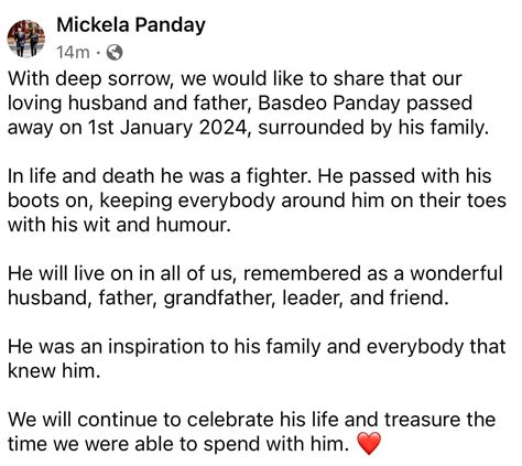 360 Tv Former Pm Basdeo Panday Has Passed Facebook