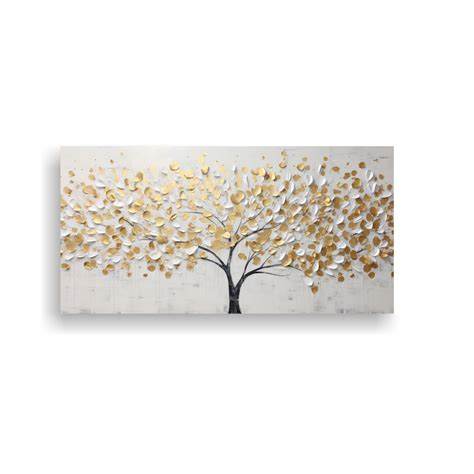 Ripley CUADRO DECORATIVO HORIZONTAL DEL ÁRBOL EN BLANCO Y AMARILLO EN